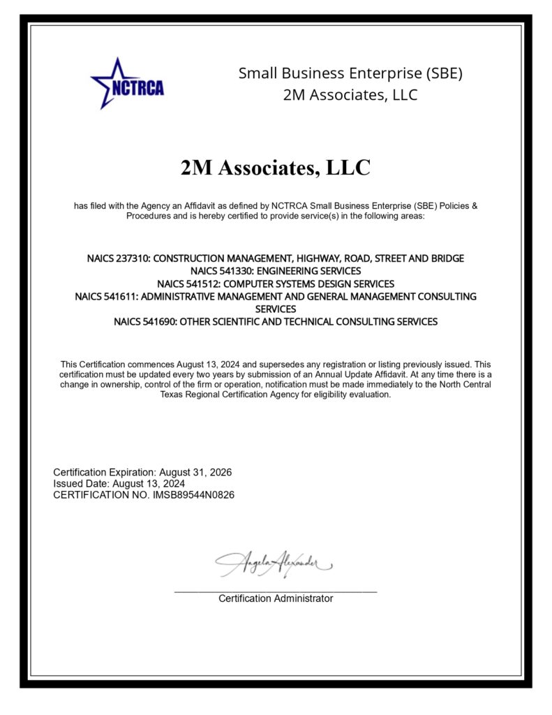 Certification – 2M Associates